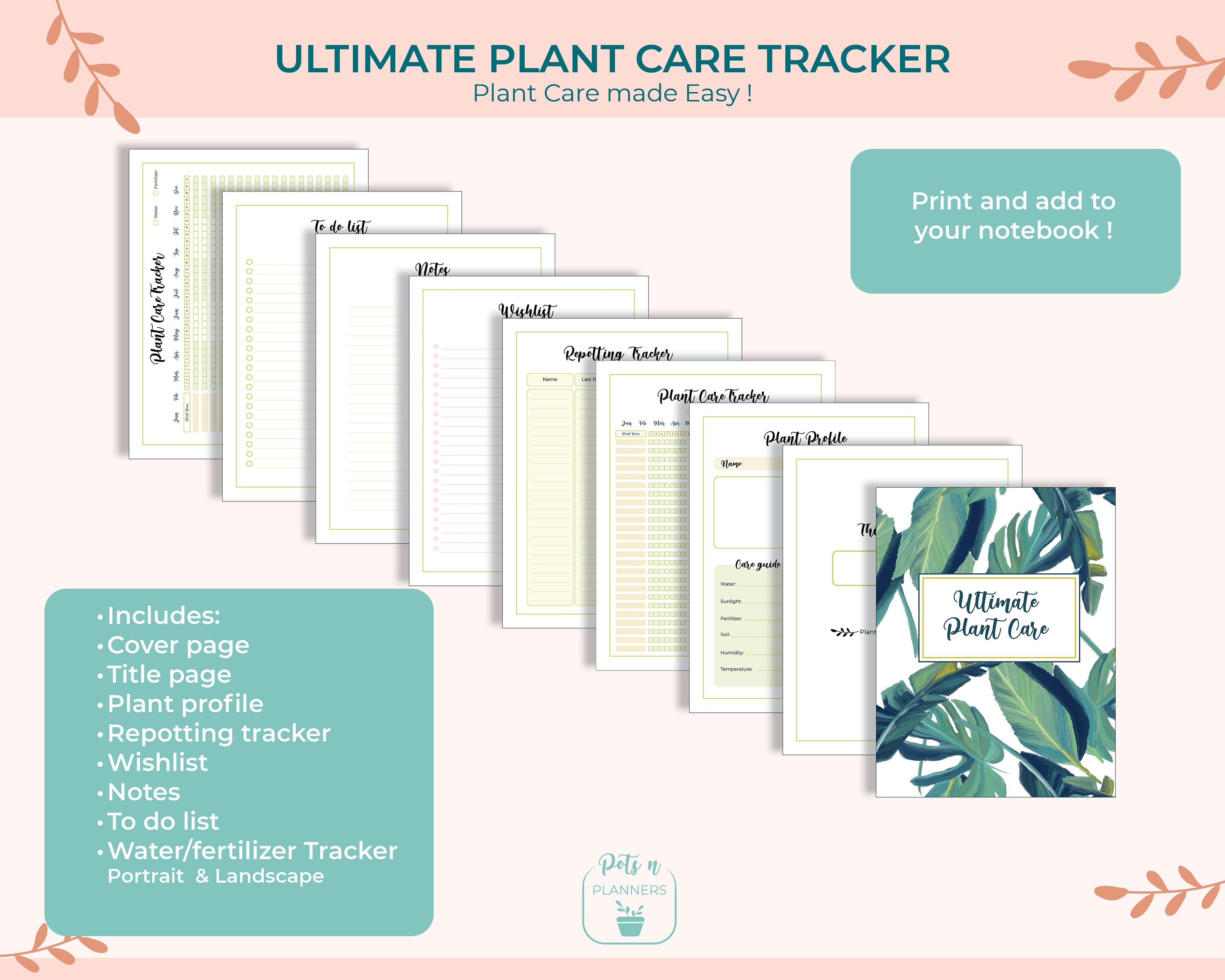 Plant Planner Printable Plant Care Tracker Digital - Etsy