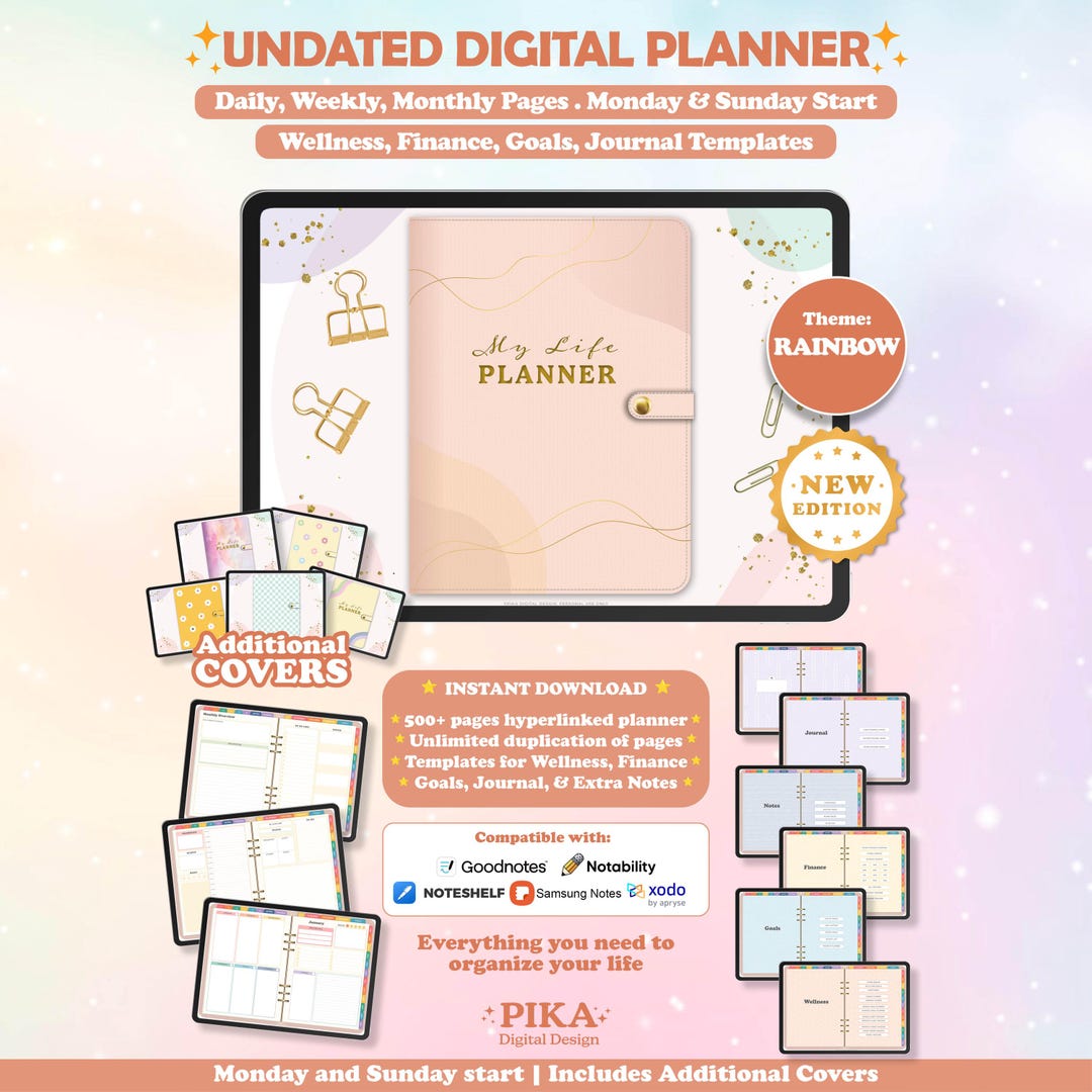 Digital Planner Undated Landscape, Goodnotes Notability Digital Planner ...