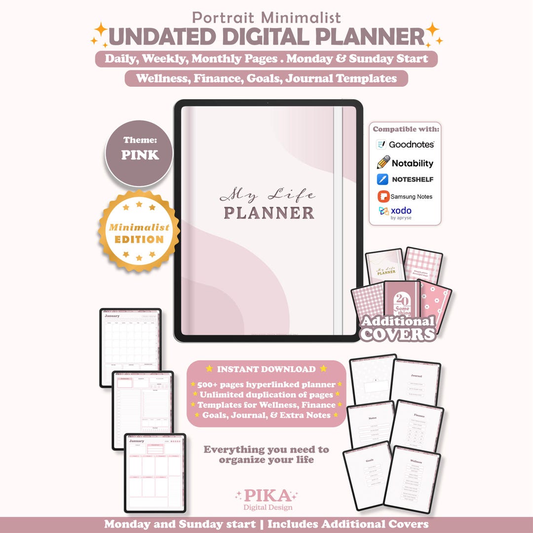 Digital Planner, Undated Portrait Minimalist, Goodnotes Notability iPad ...