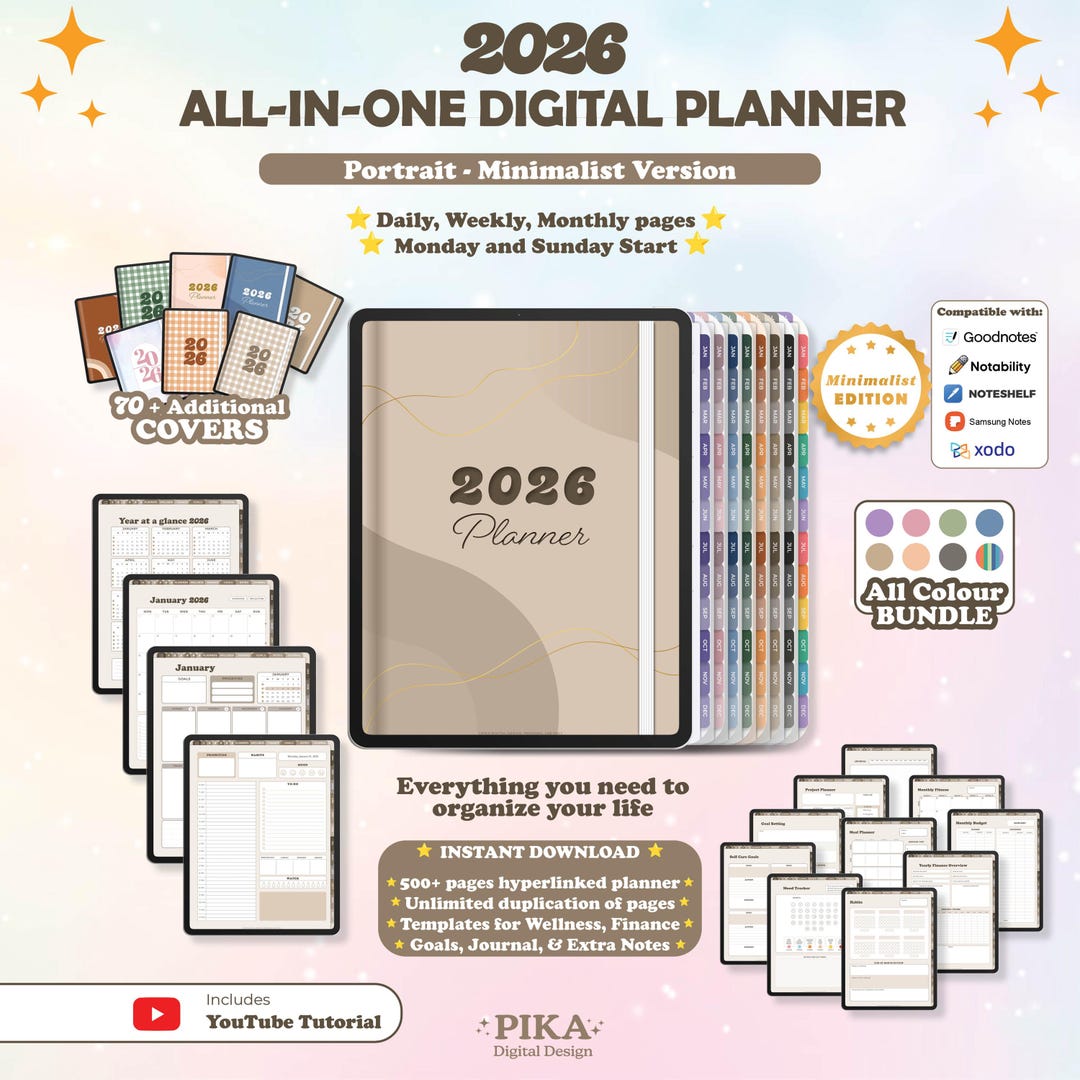 2026 Simple Digital Planner Bundle: Minimalist Portrait, Daily, Weekly ...
