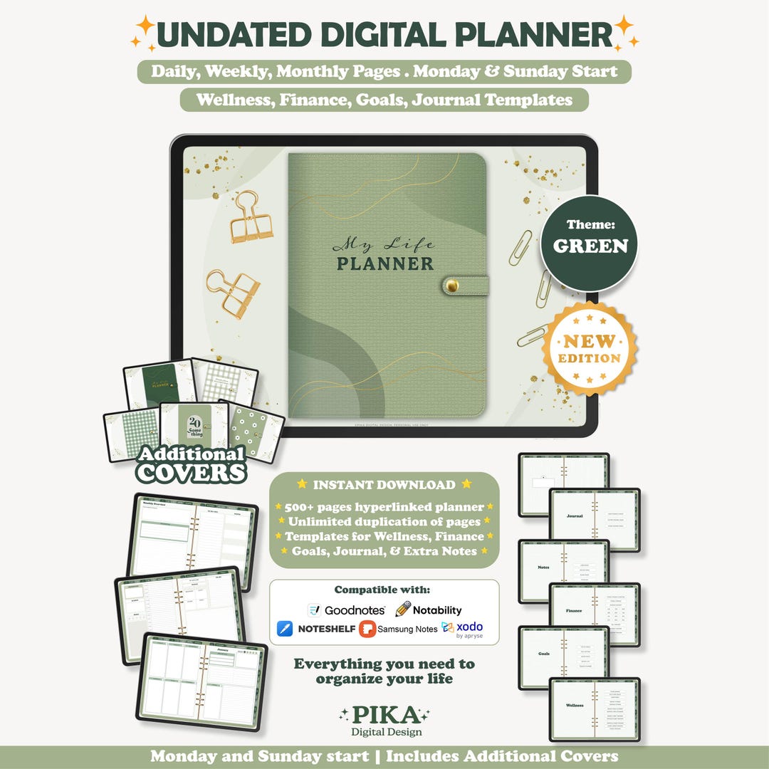 Digital Planner Undated Landscape, Goodnotes Notability Digital Planner ...