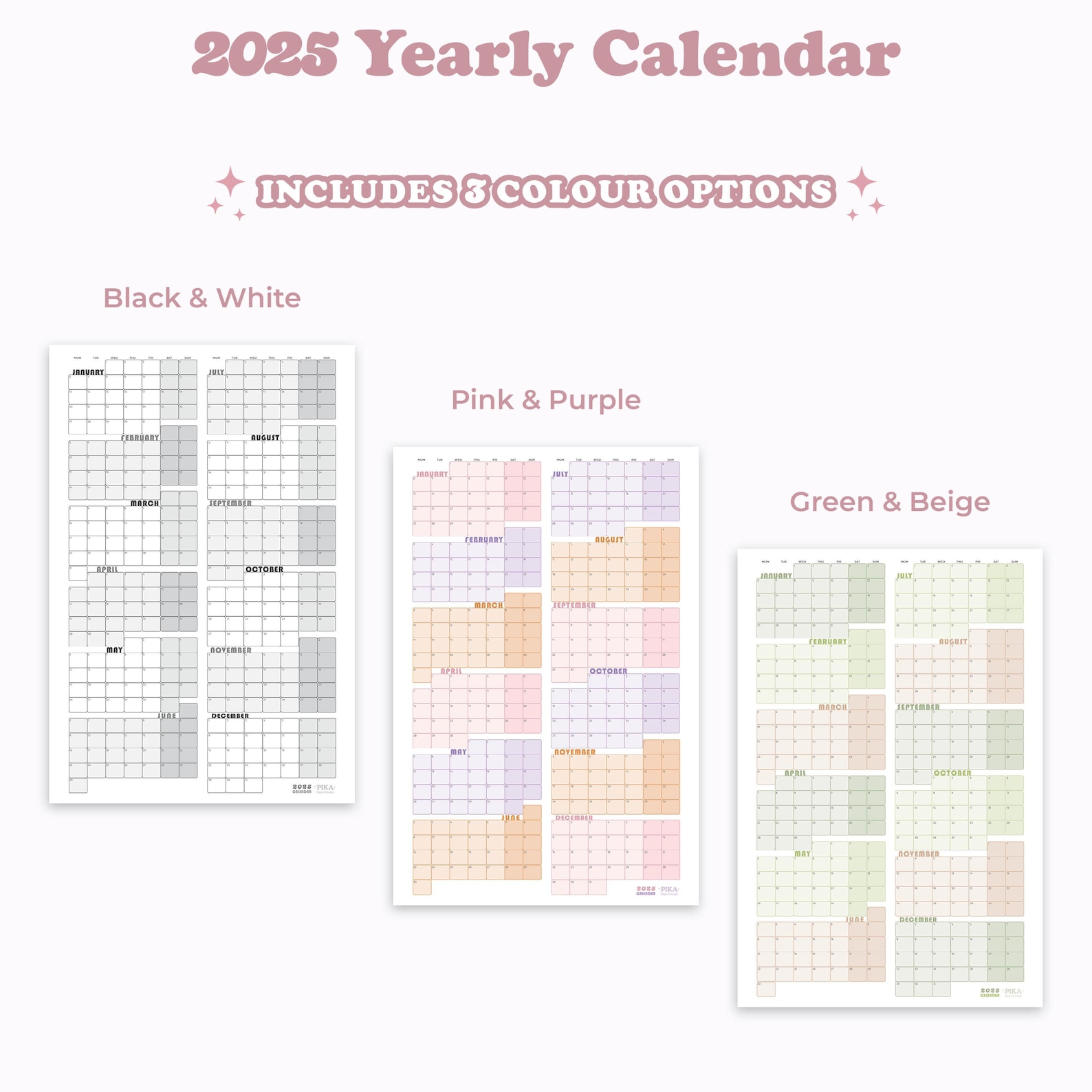 2025 Full Year Calendar Large Wall Planner, Portrait 2025 Printable ...