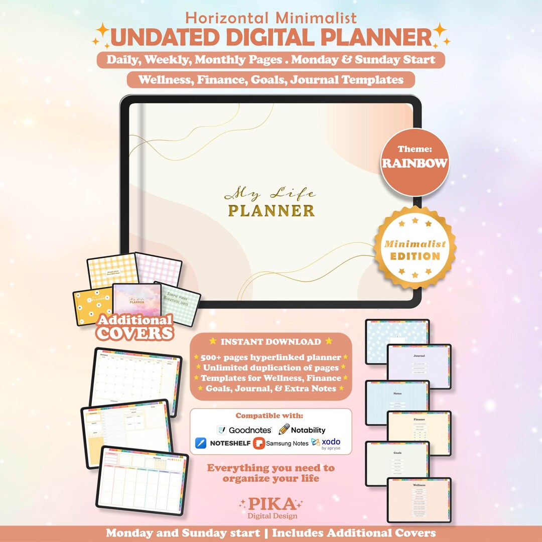 Digital Planner, Undated Landscape Minimalist, Goodnotes Notability ...