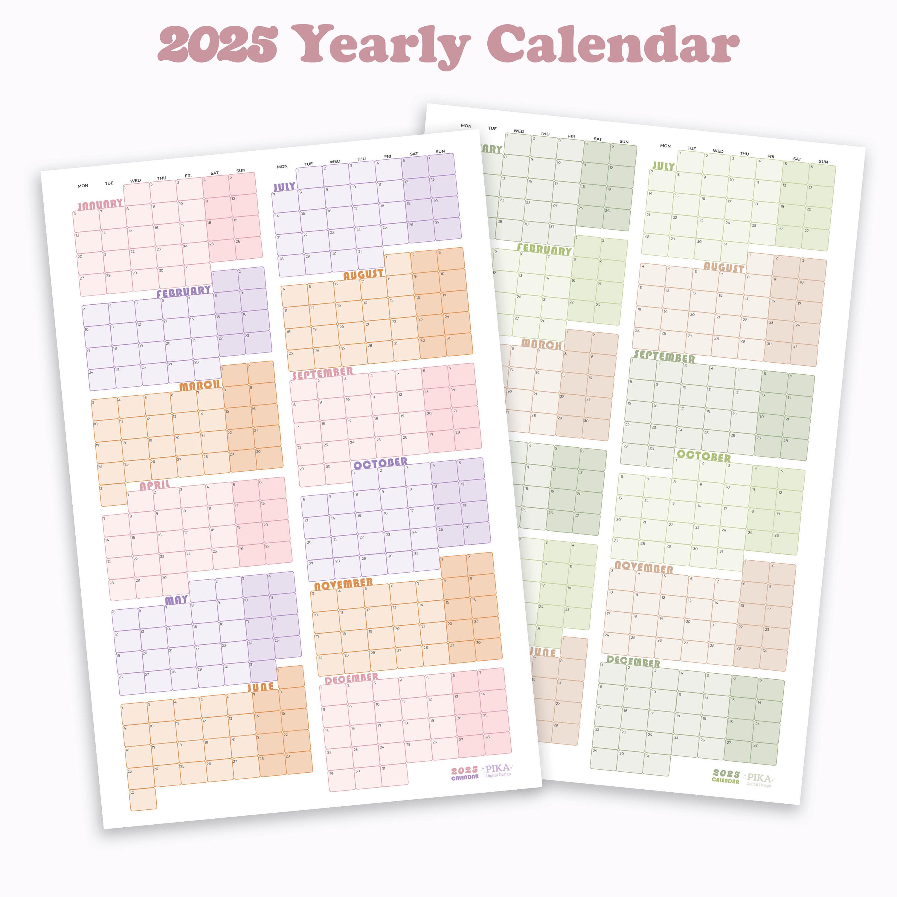 2025 Full Year Calendar Large Wall Planner, Portrait 2025 Printable ...
