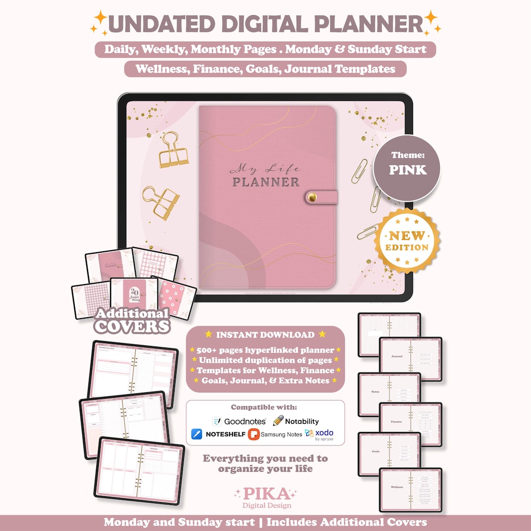 Digital Planner Undated Landscape, Goodnotes Notability Digital Planner ...