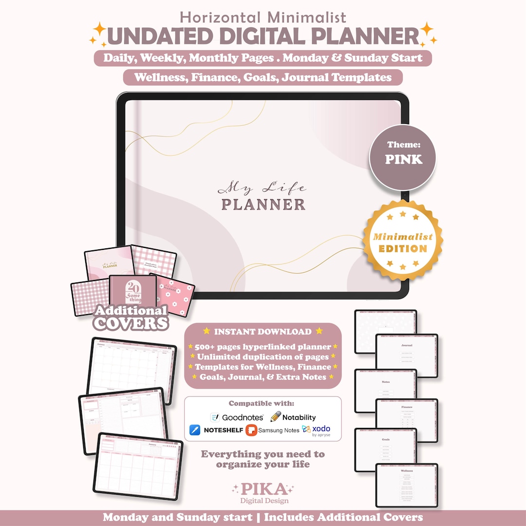 Digital Planner, Undated Landscape Minimalist, Goodnotes Notability ...