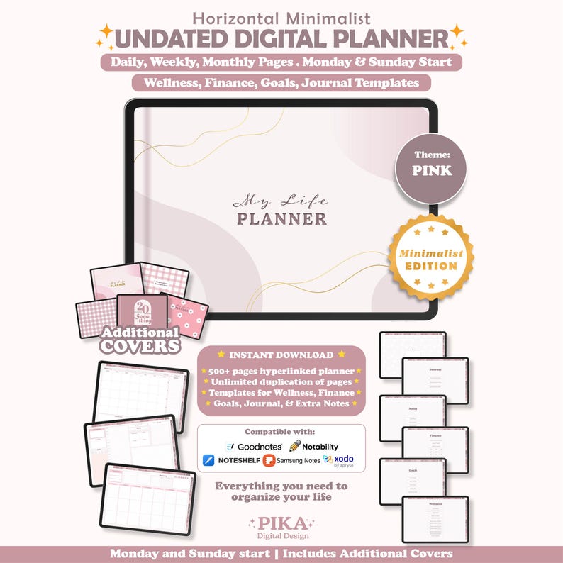 Digital Planner, Undated Landscape Minimalist, Goodnotes Notability ...