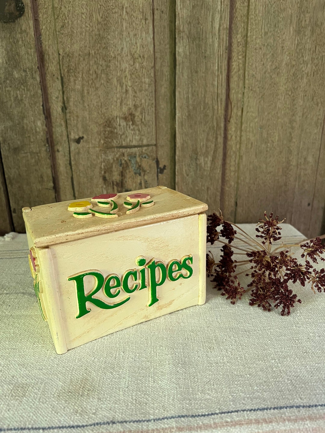 Vintage 1985 FTD Recipe Box / Vintage Decor / Kitchen Decor / Recipe ...