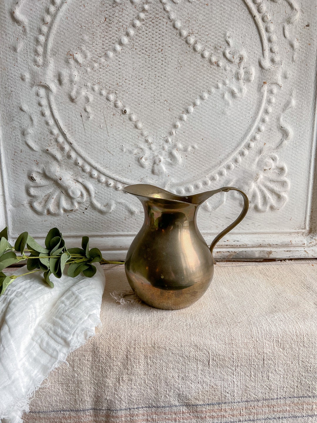 Vintage Brass Made in India Pitcher / Brass Pitcher / Brass Vase ...