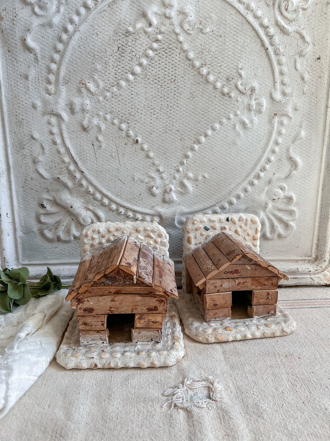 Pair of Cabin Bookends / Vintage Bookends / Vintage Cabins / Cabin ...