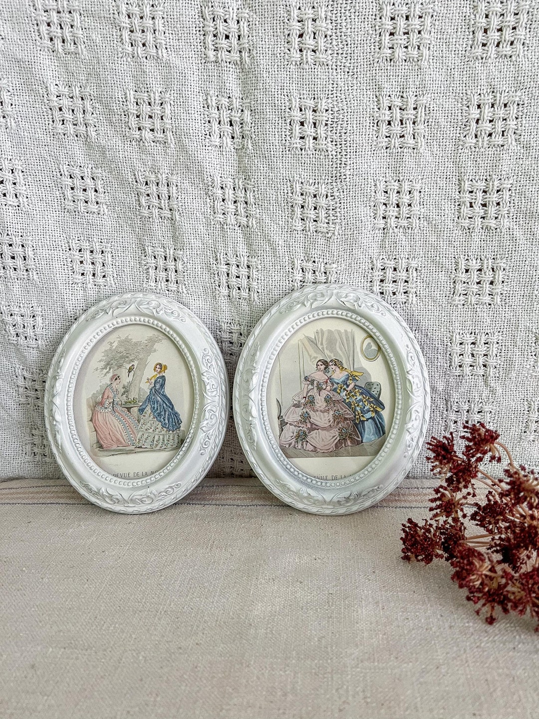 Set of 2 Vintage Victorian Lady Prints in White Frame / Victorian Decor ...