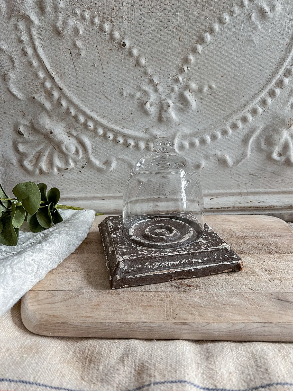 Vintage Small Glass Cloche With Architectural Salvage Wood - Etsy