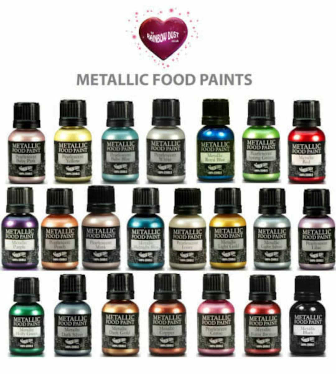 Rainbow Dust Edible PAINT Metallic Food PAINTS for Cake Decorating 25g ...