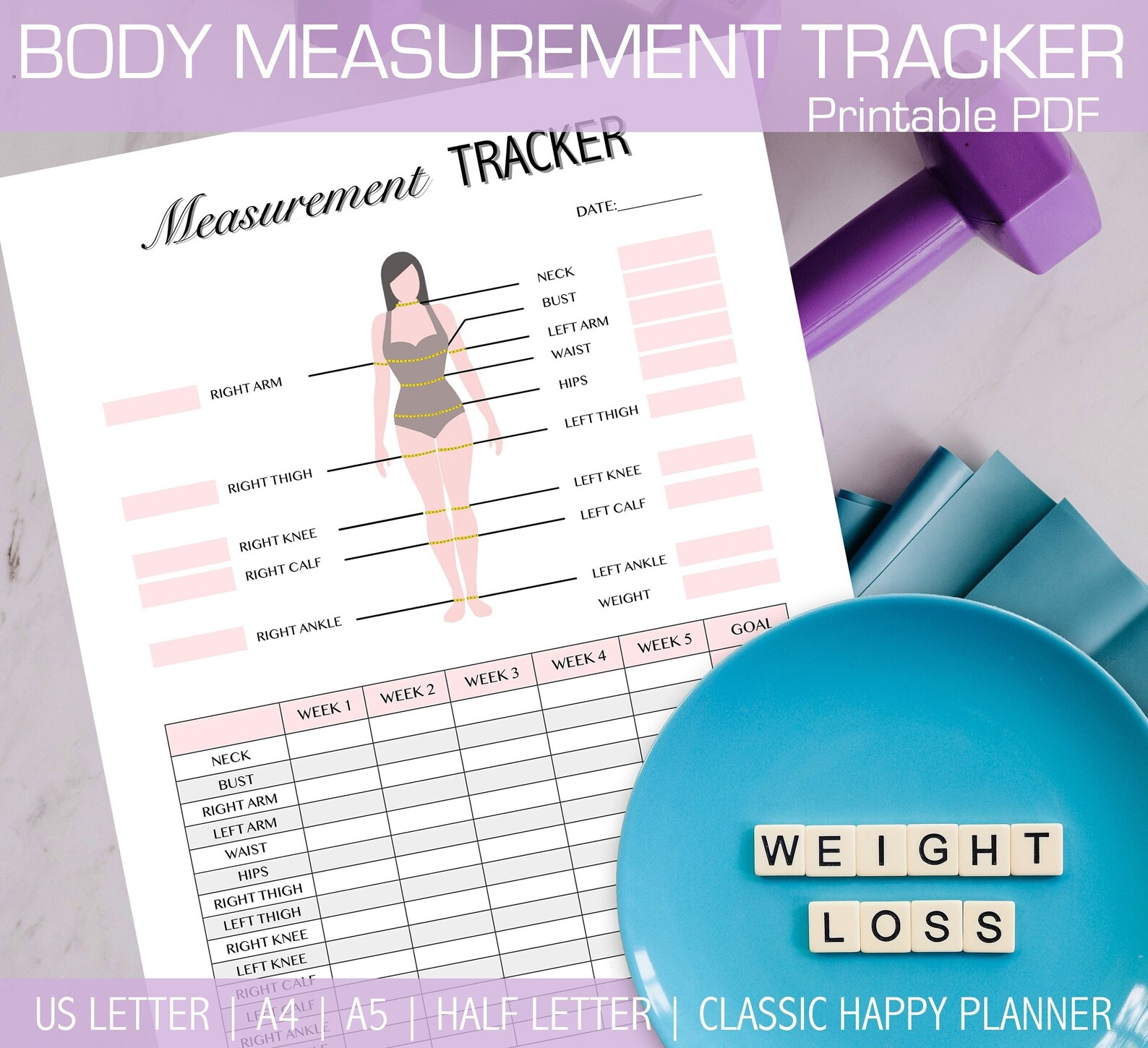 Weight Loss Measurement Tracker, Printable PDF - Etsy