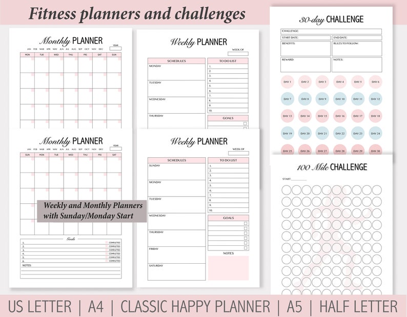 Fitness Planner Bundle Workout Planner Weekly Fitness - Etsy