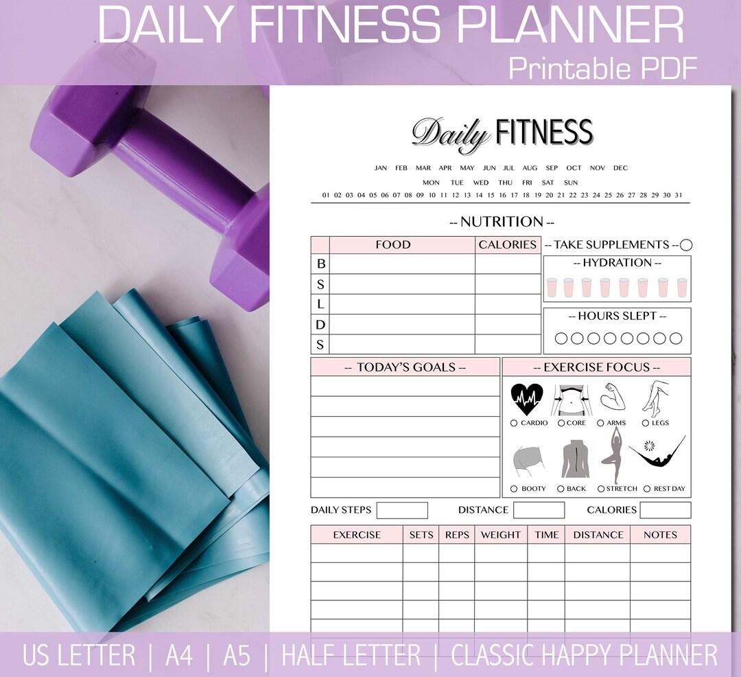 Fitness Tracker, Daily Exercise Log, Printable Planner, INSTANT ...
