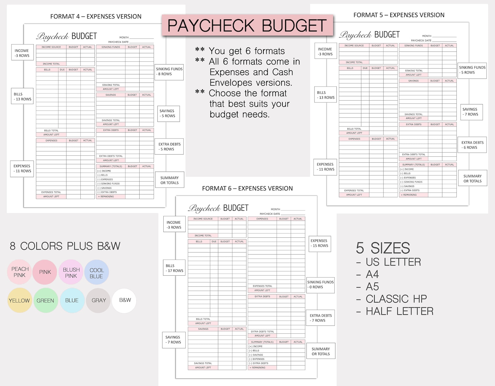 Paycheck Budget, Budget Bundle, 6 Formats, Printable PDF, Personal ...