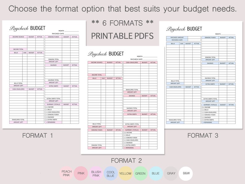 Paycheck Budget, Budget Bundle, 6 Formats, Printable PDF, Personal ...