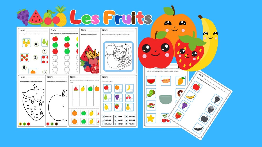 Pedagogical Sheets Exercises on Fruits, PDF to Print - Etsy