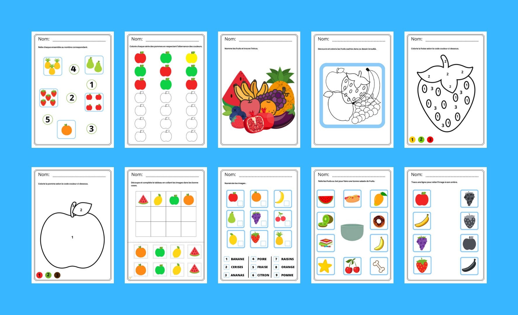 Pedagogical Sheets Exercises on Fruits, PDF to Print - Etsy