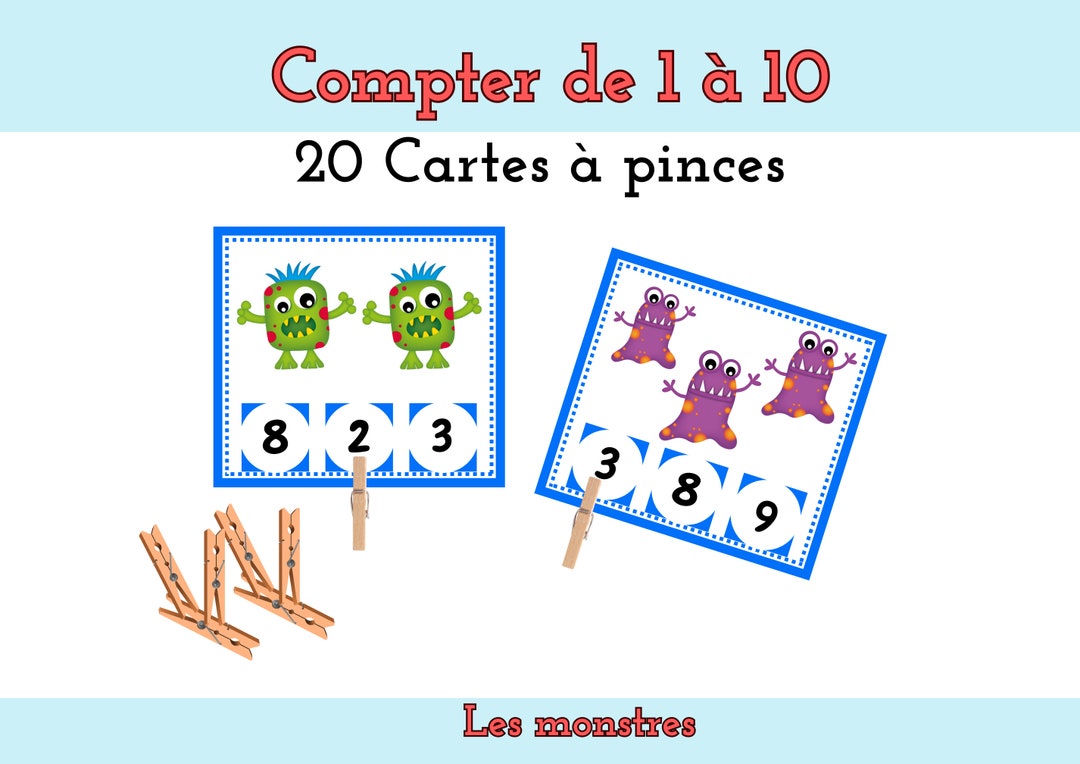 20 Monster Clip Cards, Number Cards 1 to 10, Learn to Count 1 to 10 - Etsy
