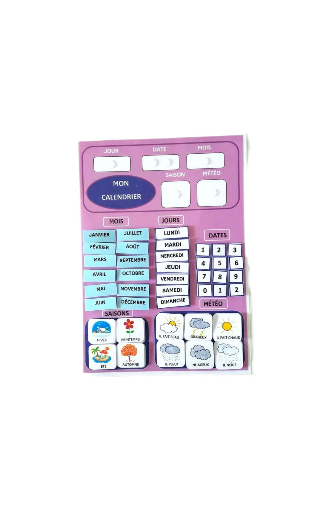 Perpetual Calendar for Children, Writing in Capital Letters, the Date ...