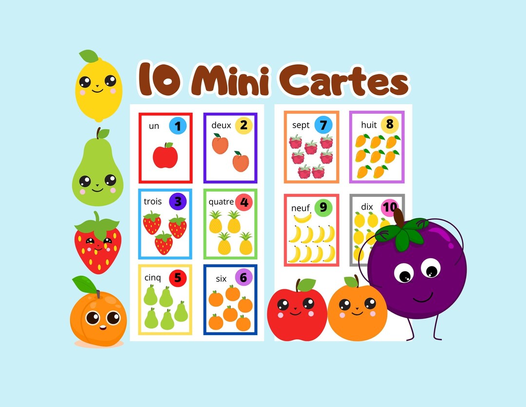10 Mini Fruit Counting Cards, Learn to Count, Pocket Cards - Etsy