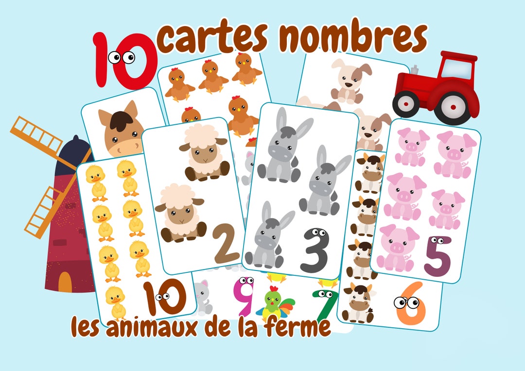 10 Farm Animal Number Cards, Learning to Count, Number Games. - Etsy