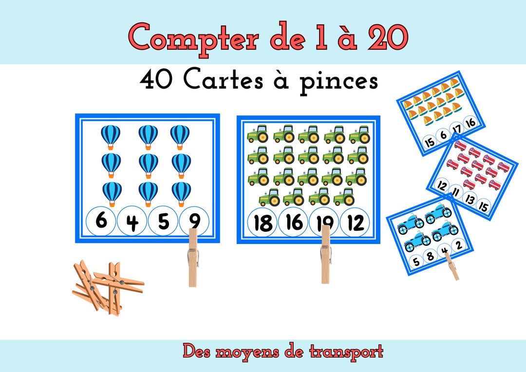 40 Transport Clip Cards, Number Cards 1 to 20, Learn to Count 1 to 20 - Etsy