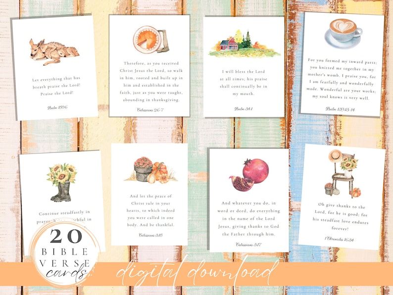 Praise & Thanksgiving Scripture Cards | Watercolor Fall Bible Verses ...