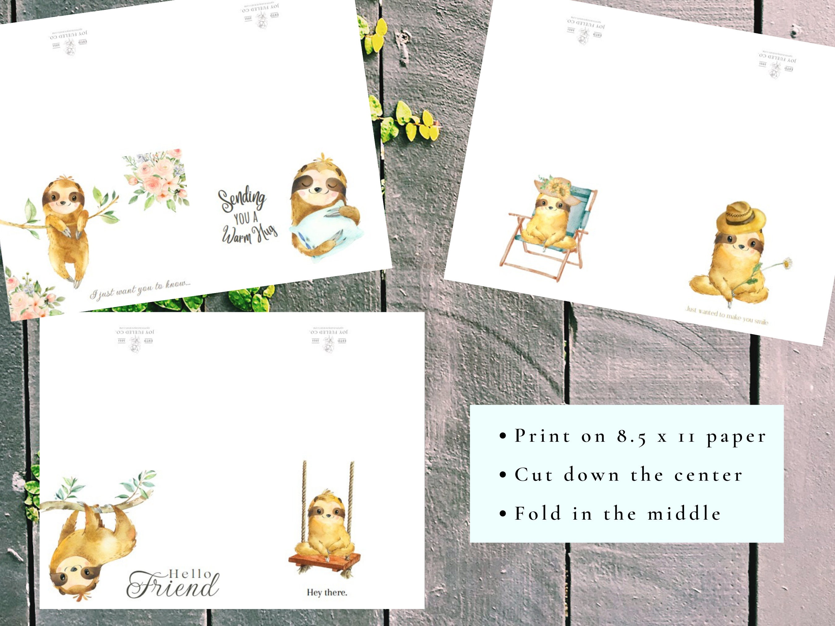 Sloth Greeting Card Printable Friendship Greeting Card Set of 6 ...