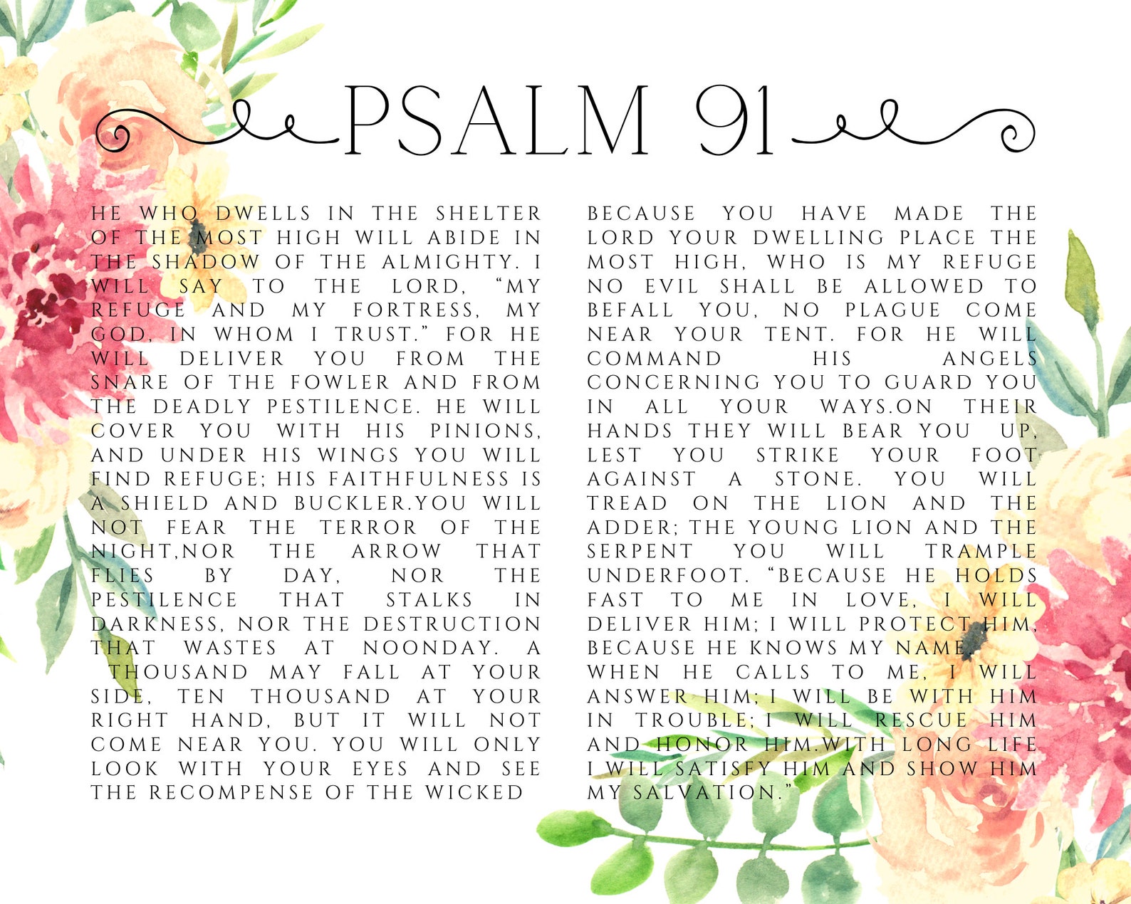 Salmo 91 Impresión / Salmos Arte de pared / Él te cubrirá con sus ...