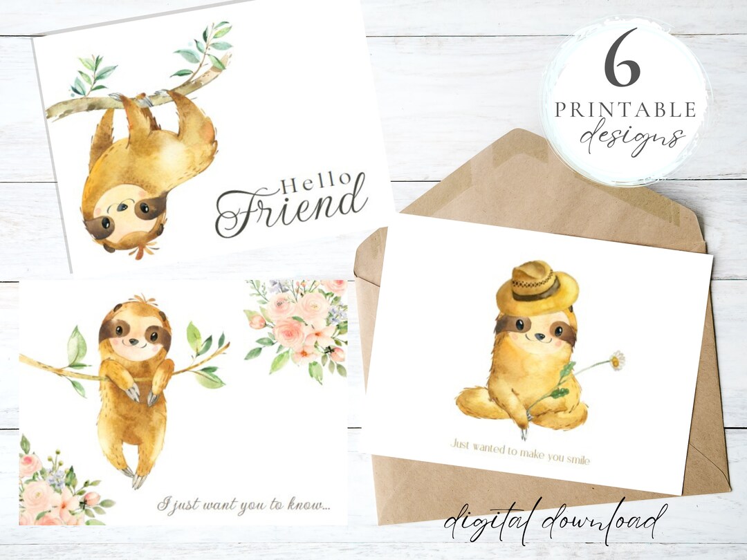 Sloth Greeting Card Printable | Friendship Greeting Card Set of 6 ...