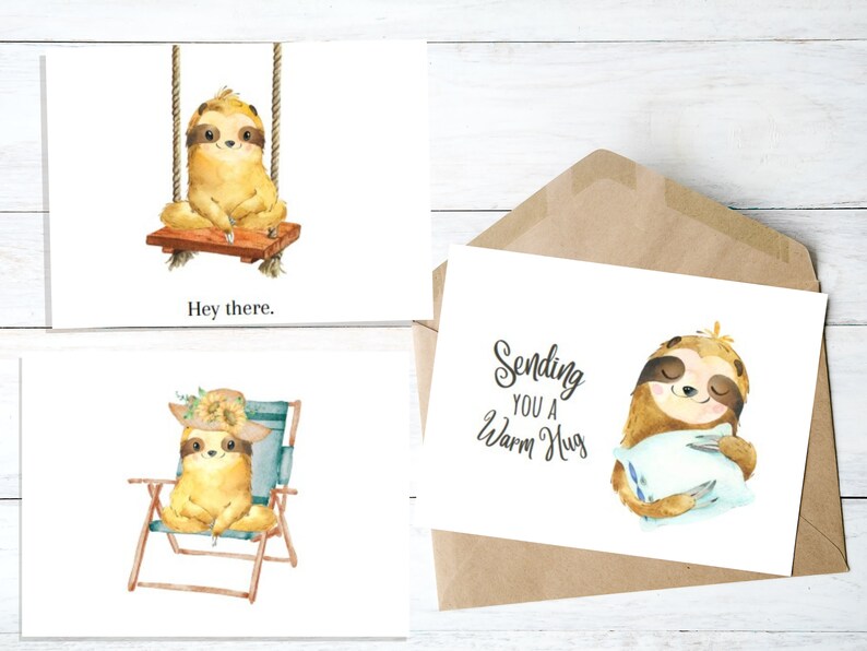 Sloth Greeting Card Printable | Friendship Greeting Card Set of 6 ...