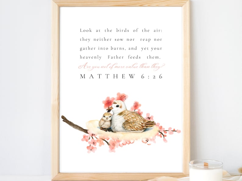 Girls Room Bible Verse Kids Scripture Verses Baby Bird Wall Art Matthew ...