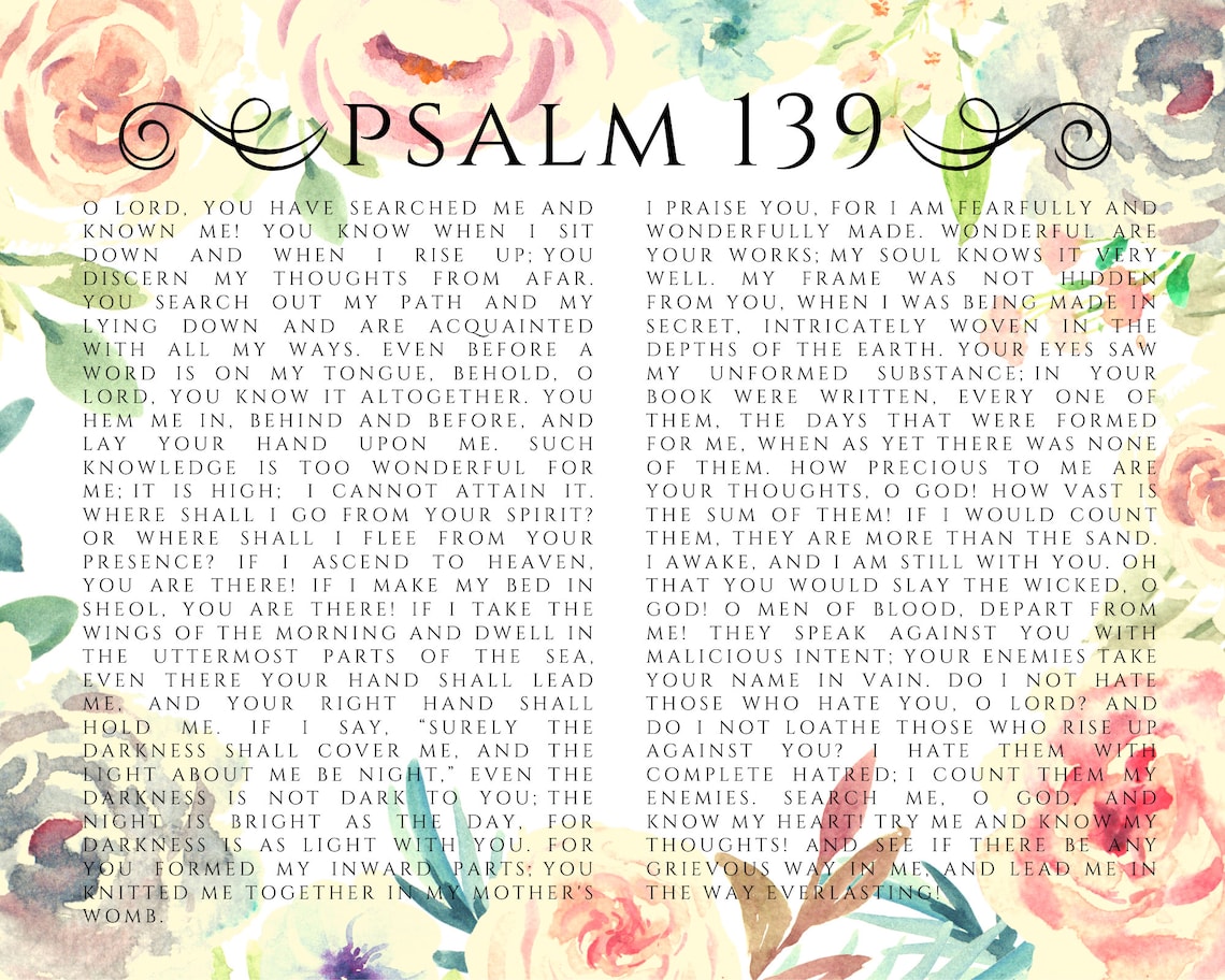 Psalm 139 Wall Art Flower Bible Verse Fearfully and - Etsy