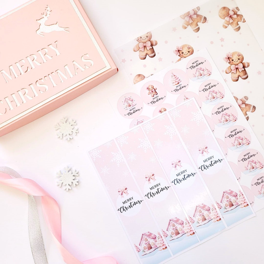 Christmas Gingerbread Packaging Bundle, 24 Round Stickers, 24 Box Seals ...