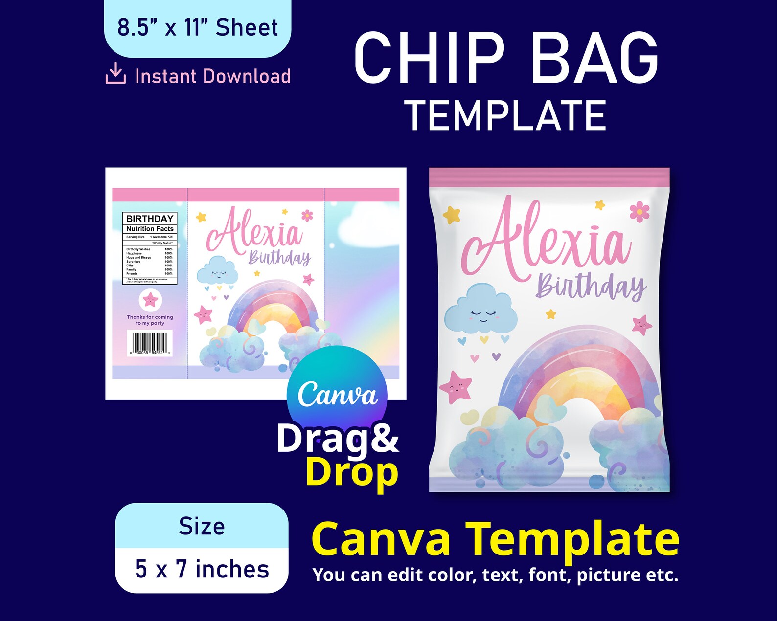 Rainbow Chip Bag Template, Chip Bag Design, Chip Bag Packaging, Chip ...