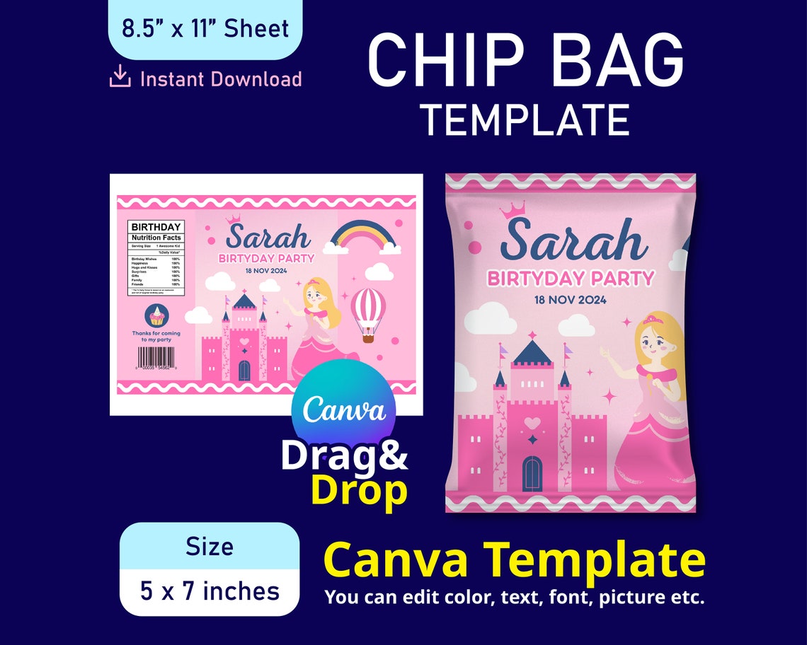 Princess Chip Bag Template, Chip Bag Design, Chip Bag Packaging, Chip ...