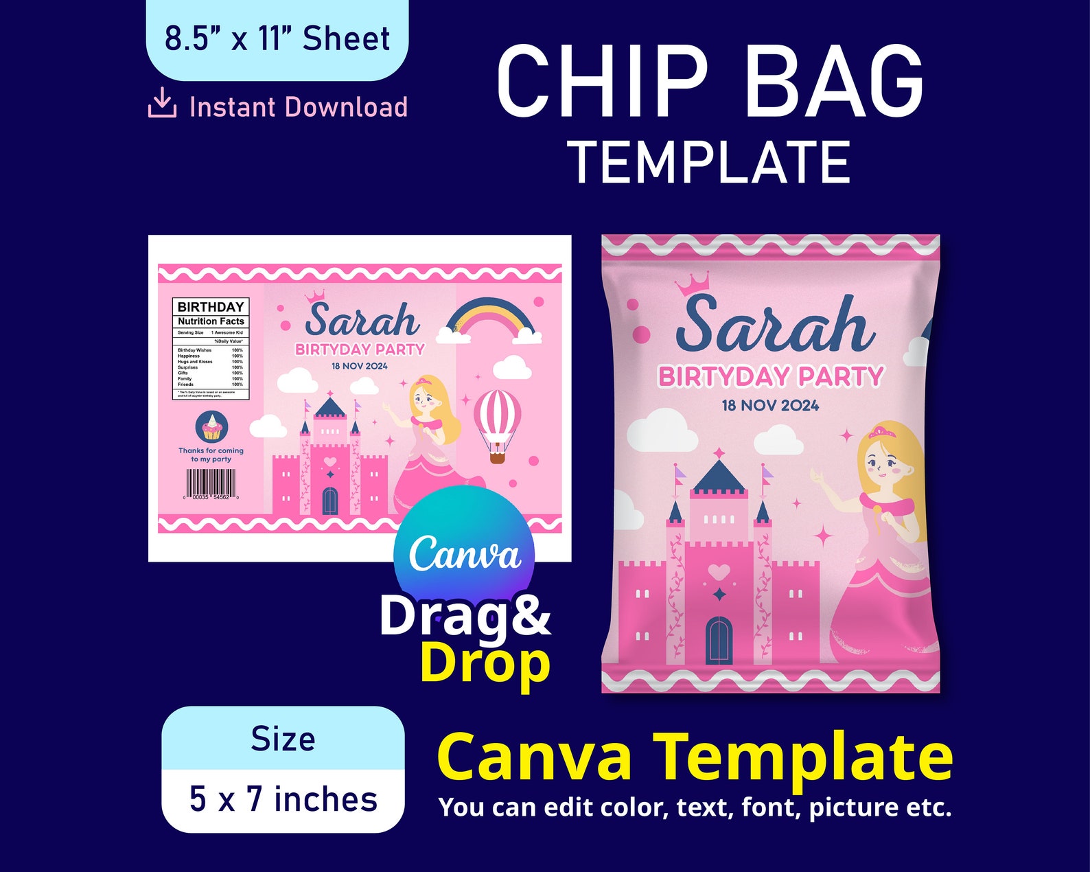 Princess Chip Bag Template, Chip Bag Design, Chip Bag Packaging, Chip ...