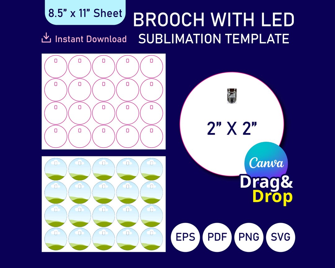 Brooch With Led Light Template, Brooch Sublimation, Pin With Led ...