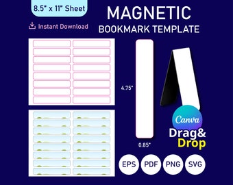 Magnetic Bookmark Template, Bookmark Template SVG, Bookmark SVG, Blank ...