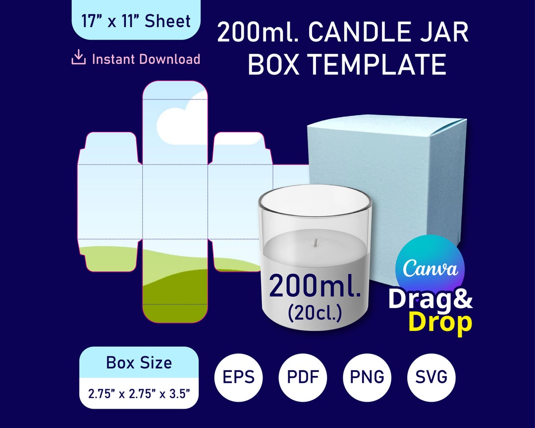 200ml Candle Box Template, Candle Jar Box Template, Candle Packaging ...