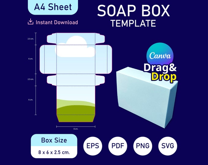 Soap Box SVG, Bath Soap Box Template, Soap Packaging Template, Canva ...