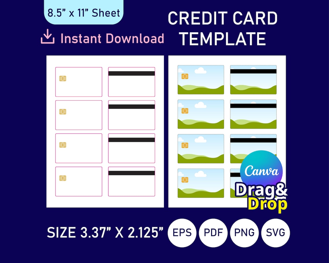Credit Card Template, Printable Credit Card Template, Standard Credit ...