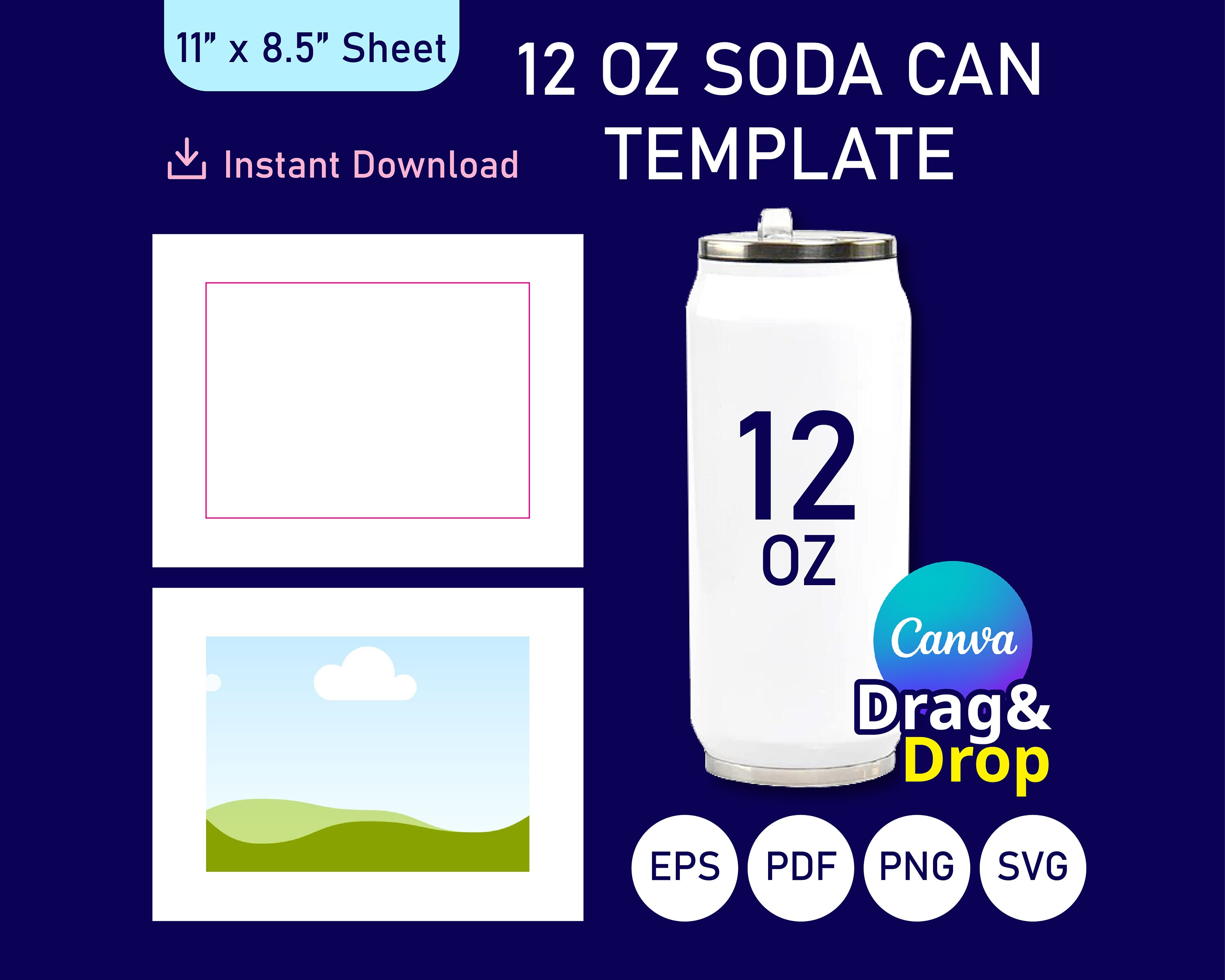 12oz Soda Can Wrap Template, Stainless Steel Soda Can Template, Soda ...