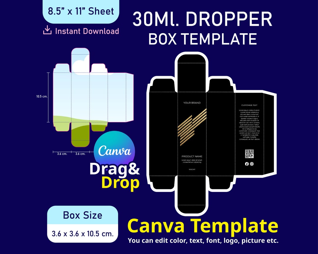 Dropper Bottle Box Template, Canva Box Template, Box Template, Cosmetic ...