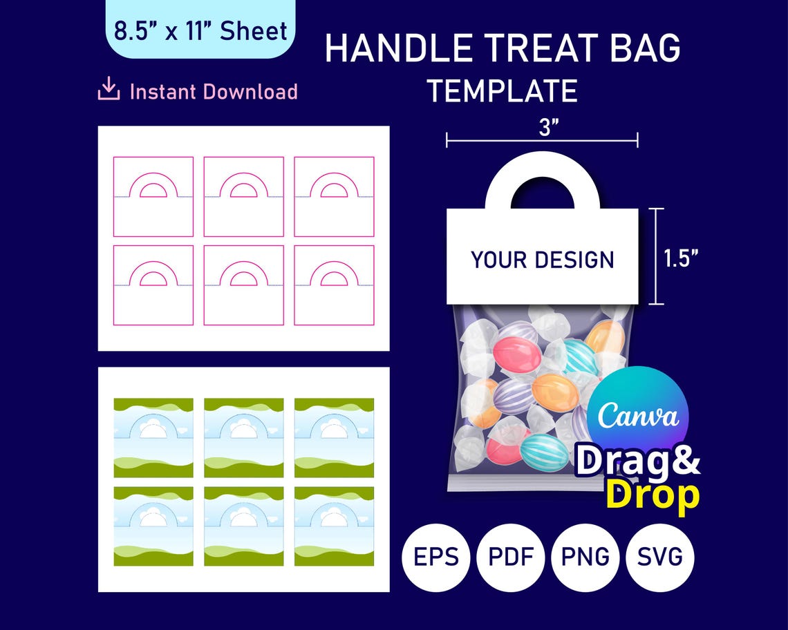 Handle Treat Bag Template, Topper Treat Bag Template, Label Treat Bag ...