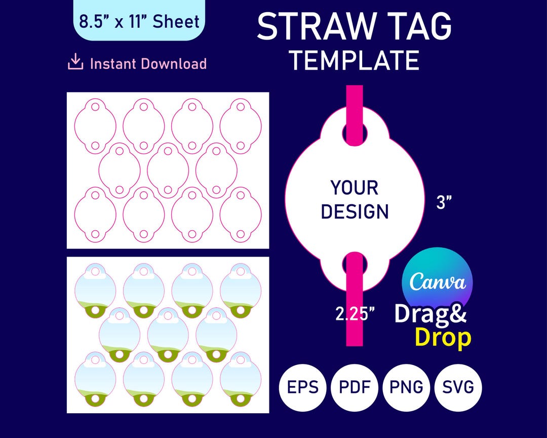 Straw Tag Template, Straw Tag Svg, Straw Tag Blank Template, Custom ...