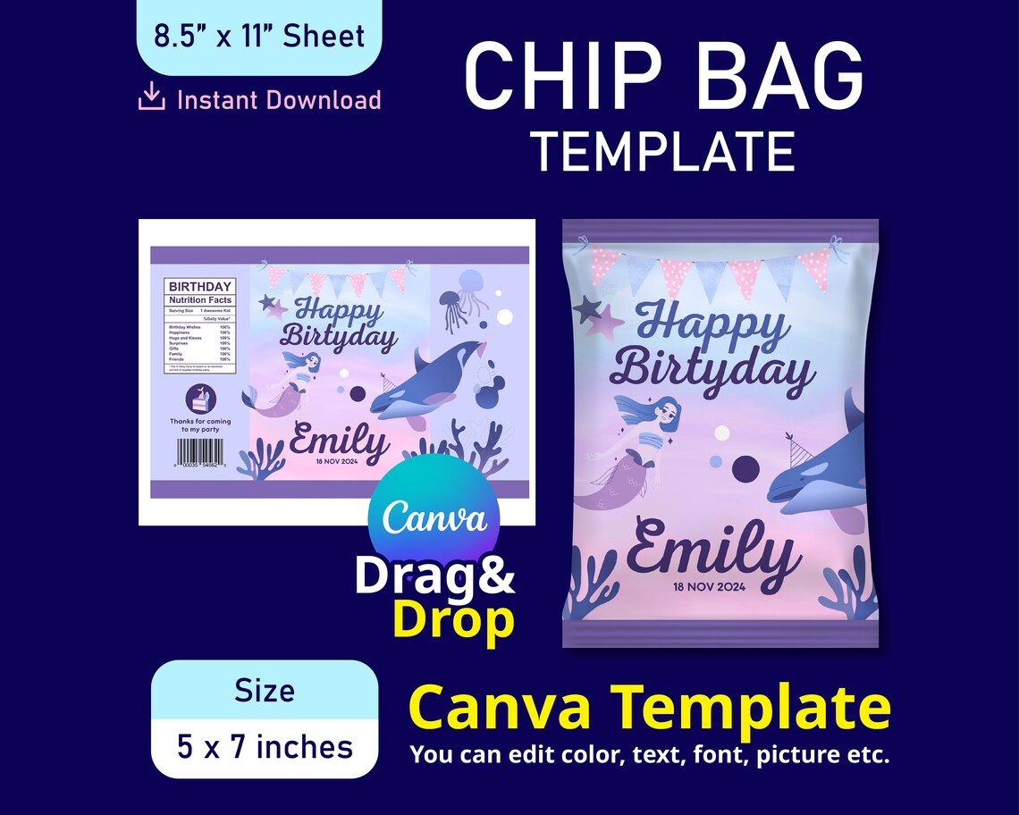 Mermaid Chip Bag Template, Chip Bag Design, Chip Bag Packaging, Chip ...